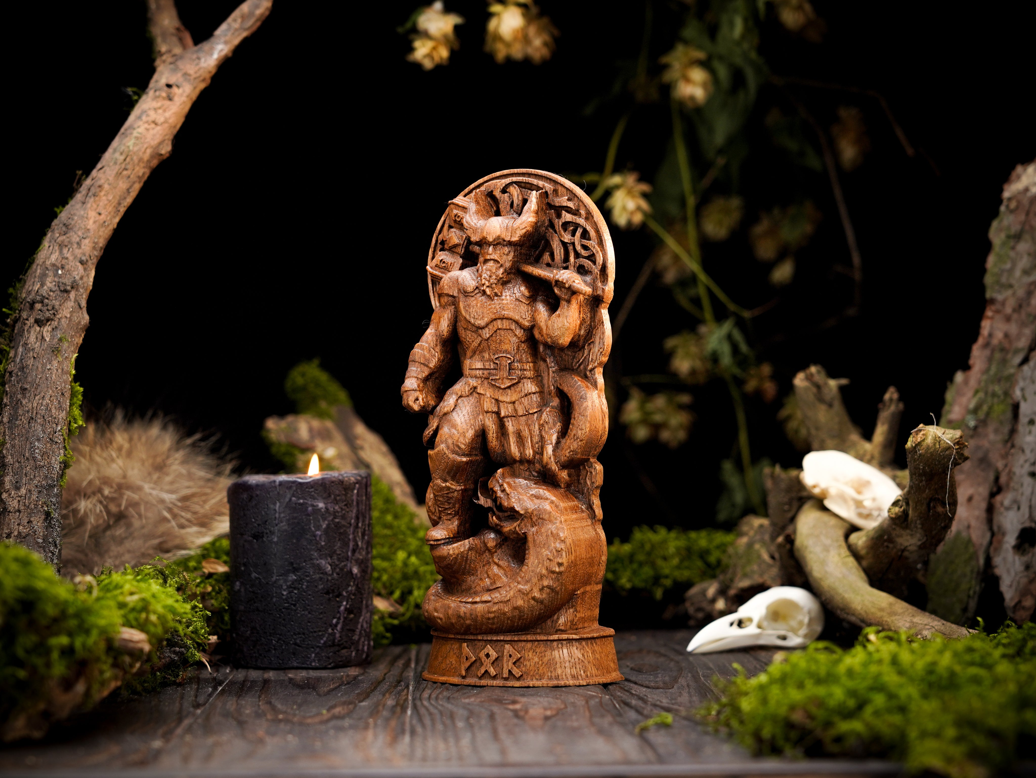Wooden Thor statue, Thor carved figurine – Valhallaworld