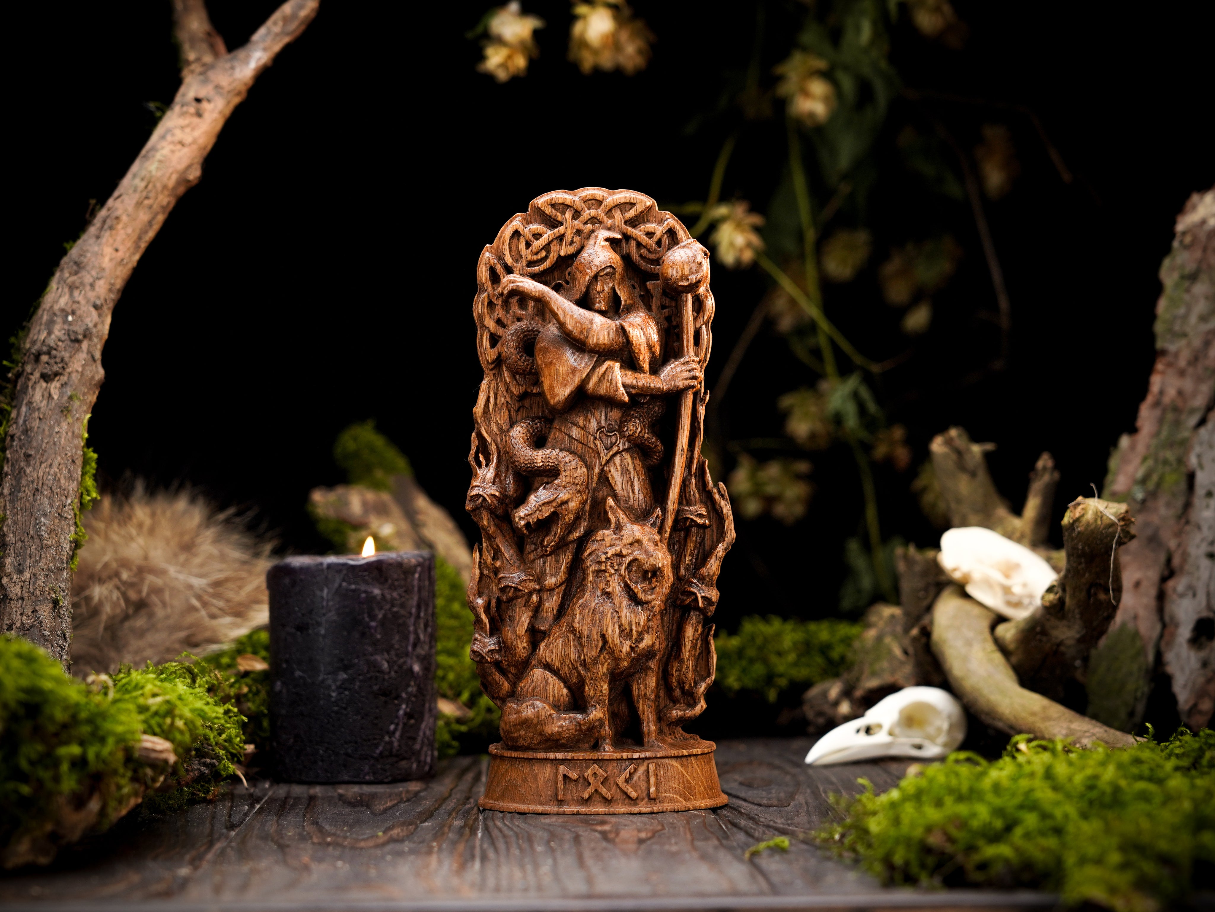 Loki wooden statue, Loki god figurine – Valhallaworld