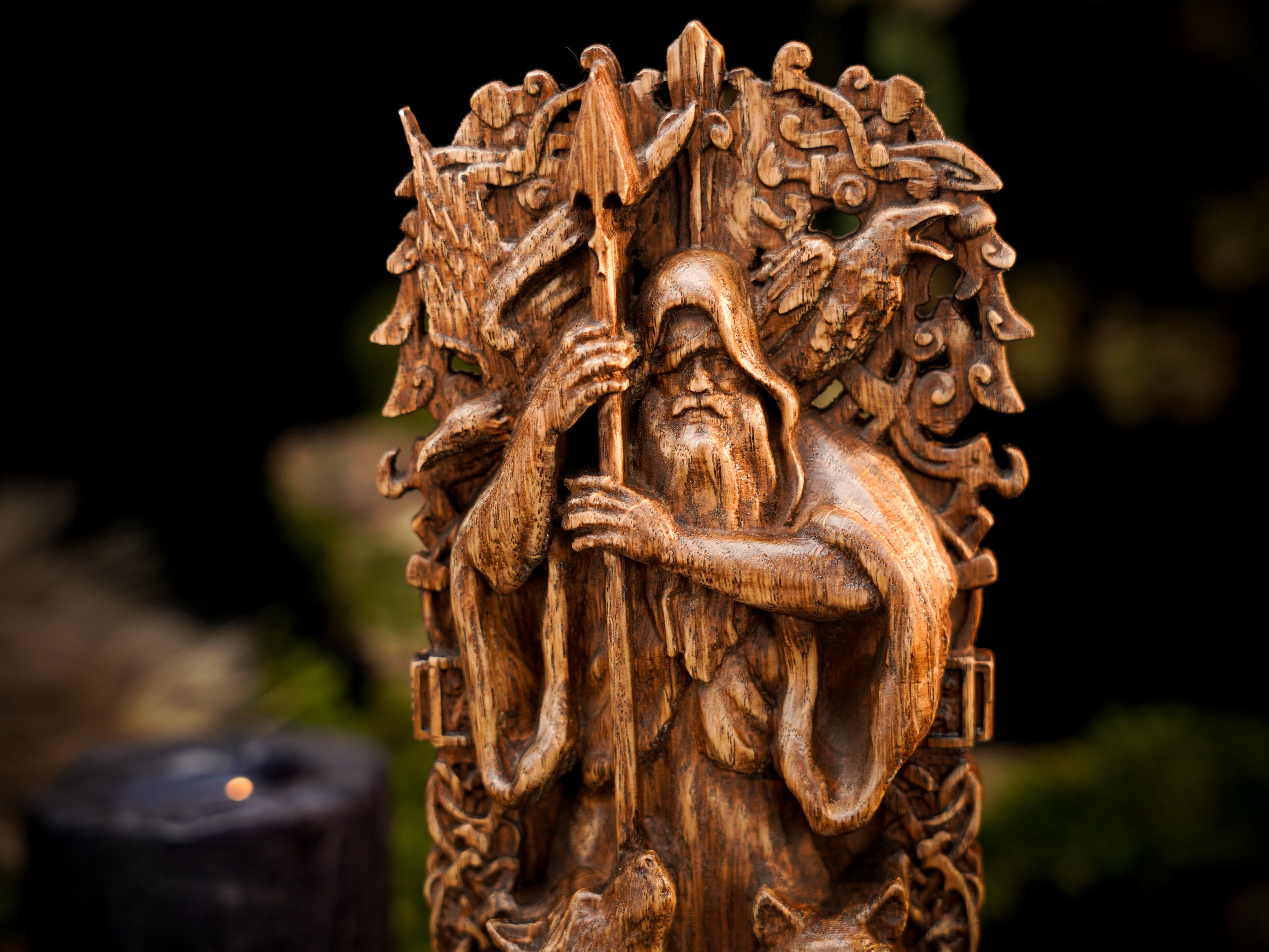 Wooden Odin statue, Allfather carved figurine – Valhallaworld