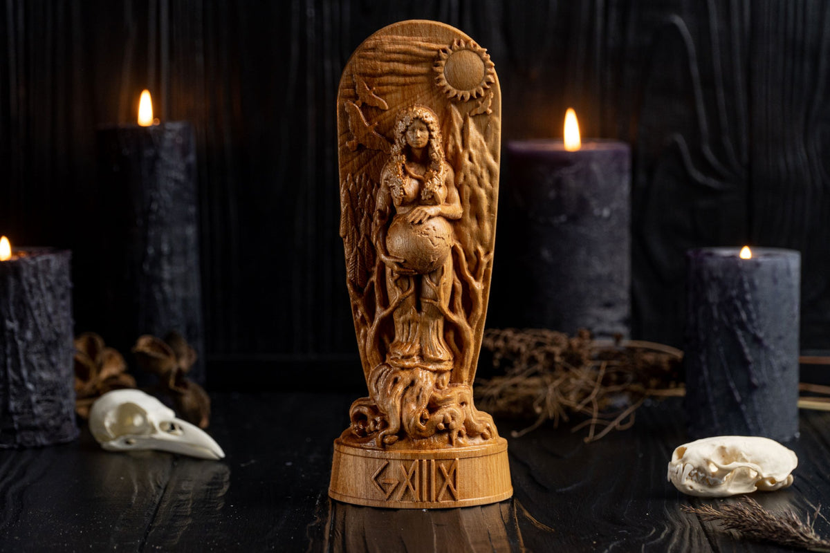 Gaia statue, wiccan gaia goddess, wooden earth goddess – Valhallaworld