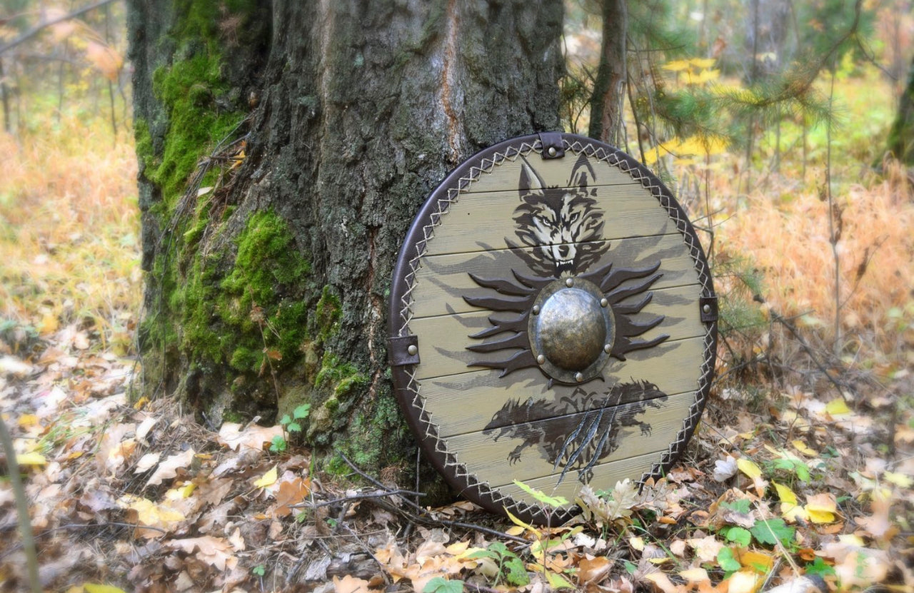 Fenrir viking shield, wooden battle shield – Valhallaworld