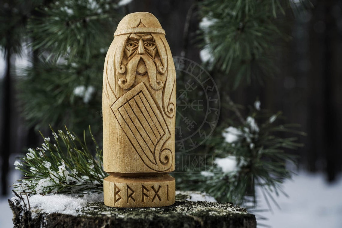 Bragi Viking statue, Wooden Bragi figurine, Norse mythology – Valhallaworld