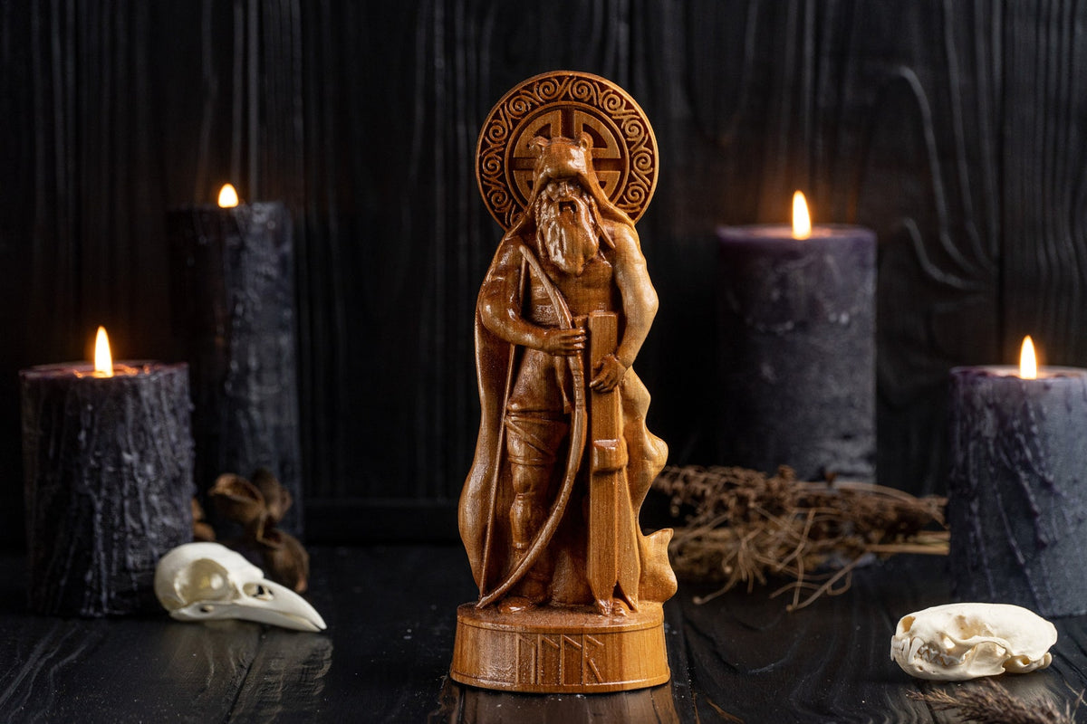 Ullr statue, Ullr norse figurine, Ullr wooden statue – Valhallaworld